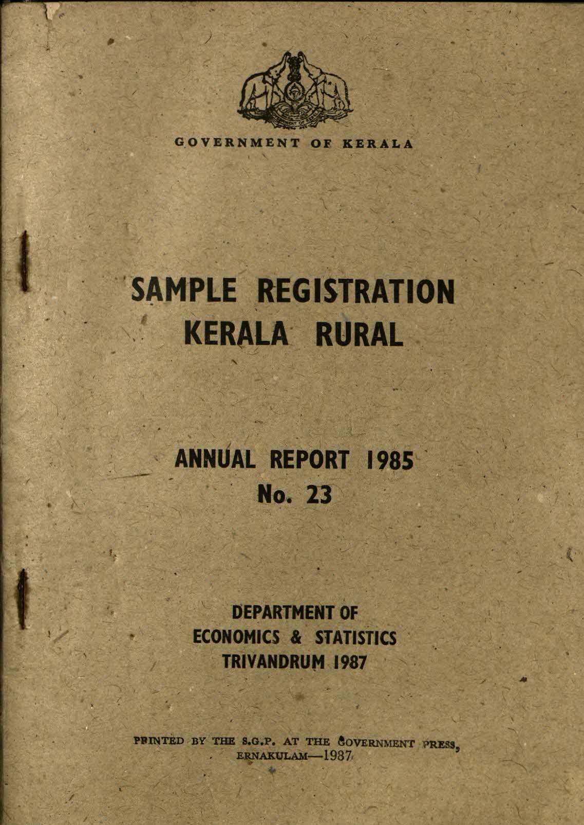 Sample Registration Kerala - Rural Annual Report 1985