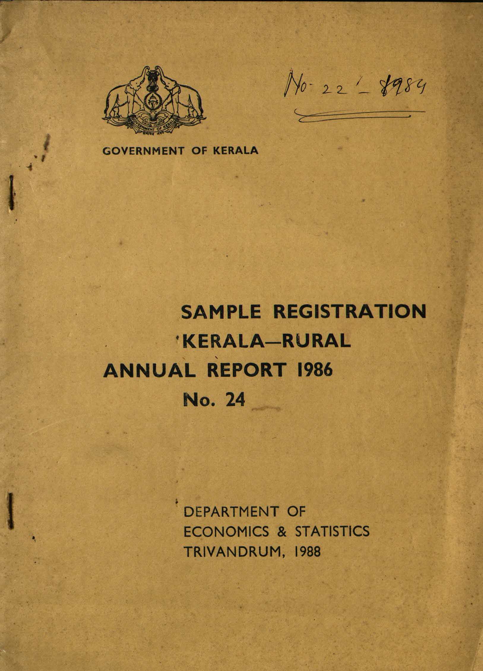 Sample Registration Kerala - Rural Annual Report 1986 No.24